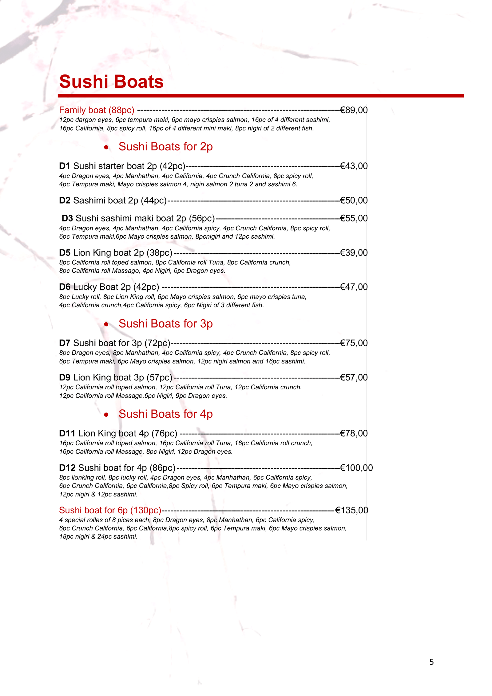 Restaurant Menukaart - You Sushi Leuven