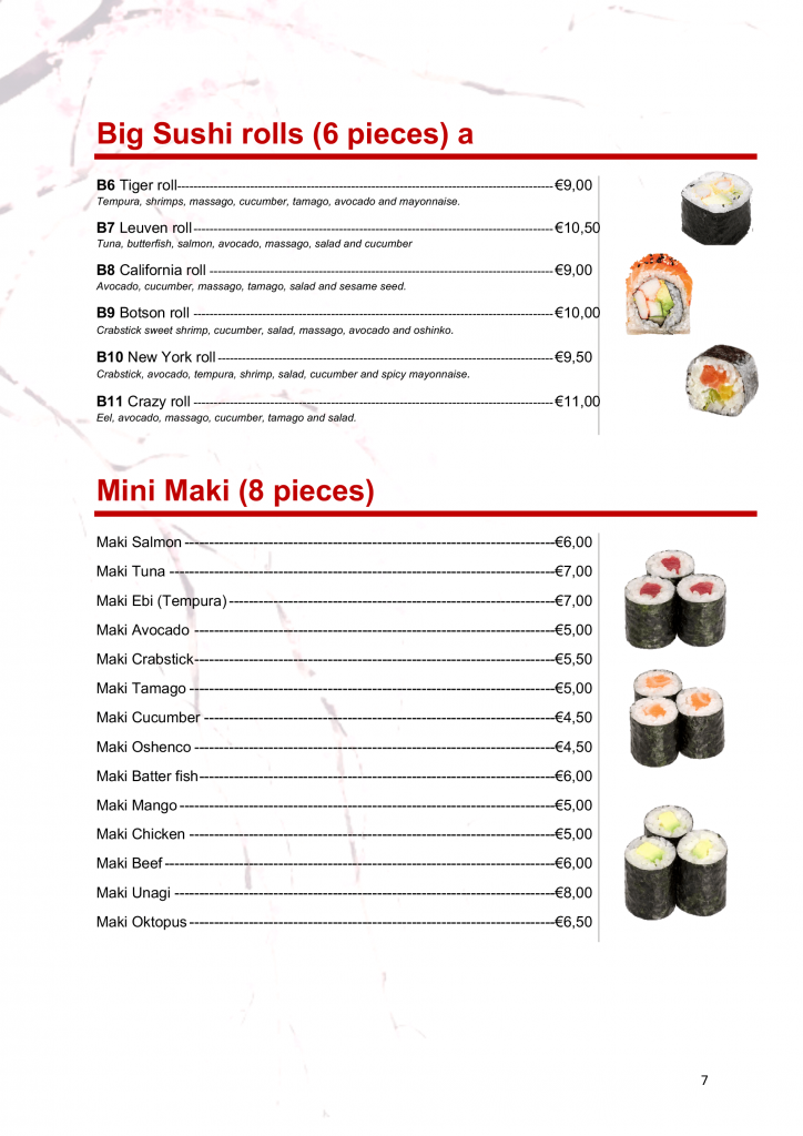 Restaurant Menukaart - You Sushi Leuven