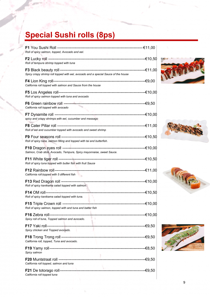 Restaurant Menukaart - You Sushi Leuven